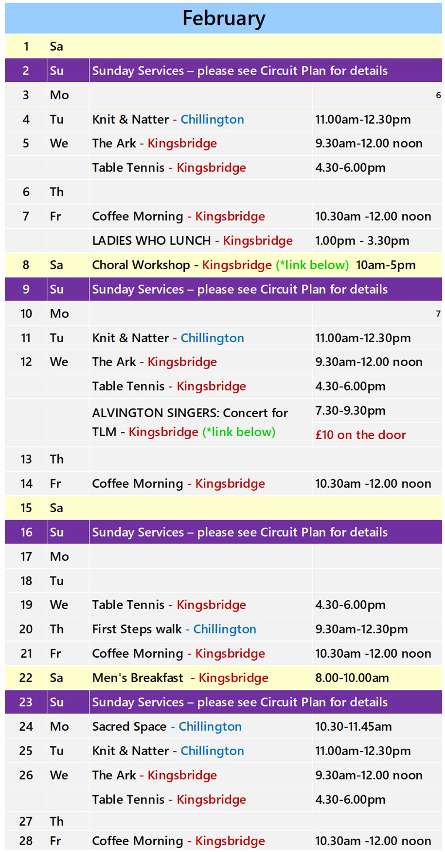 Next month’s diary | Welcome to the South Devon Methodist Circuit